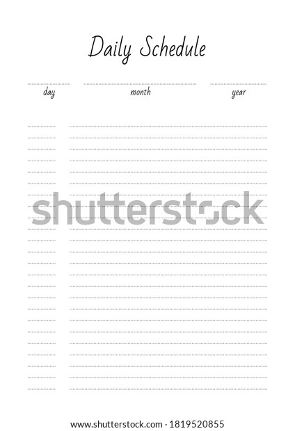 Daily Schedule Blank Printable Vertical Notebook Stock Vector (Royalty ...