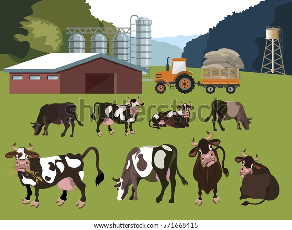 Dairy Farm Vector Illustration Stock Vector (Royalty Free) 571668415 ...