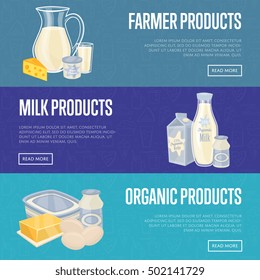 Dairy Horizontal Website Templates Different Milk Stock Vector (Royalty ...
