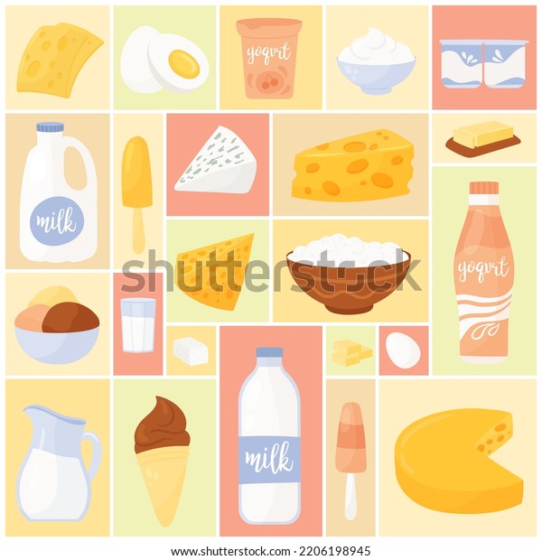 Dairy Products Set Vector Illustration Cartoon Stock Vector (Royalty ...