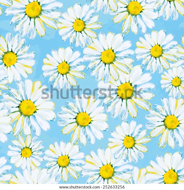 Daisies On Light Blue Background Watercolor Stock Vector (Royalty Free ...