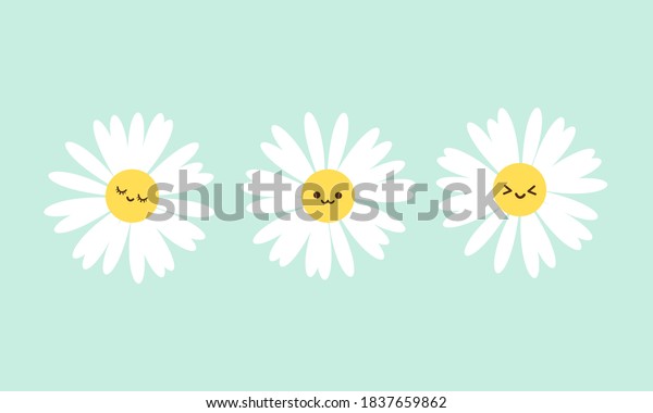 Daisy Flower Cartoon Cute Face On Stock Vector (Royalty Free) 1837659862
