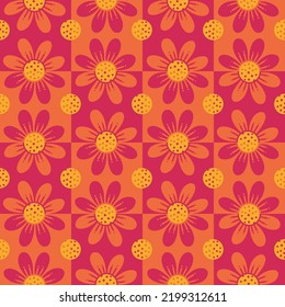 Daisy Geometric Retro Flowers Vector Seamless Stock Vector (Royalty ...