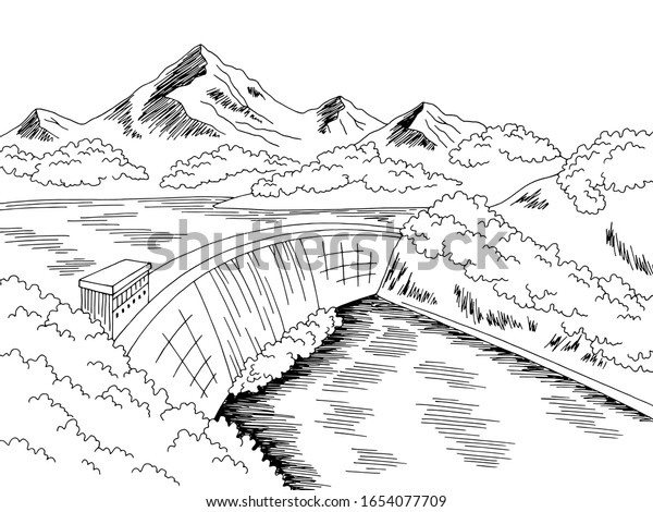 Dam Hydropower River Graphic Black White Stock Vector (Royalty Free ...