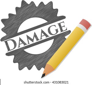 Dibujo del emblema de daño con: vector de stock (libre de regalías ...