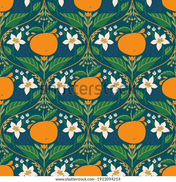 Damask Seamless Pattern Fruit Flower Leaves Stock Vector (Royalty Free ...