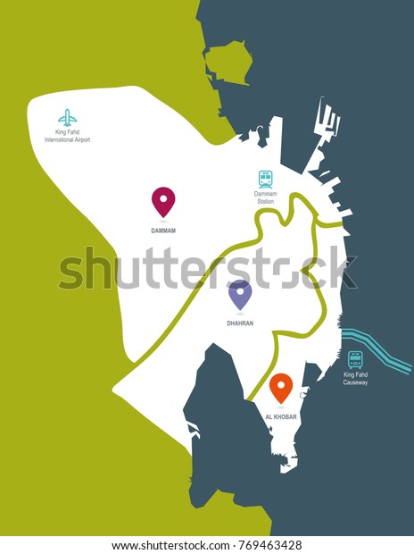 Dammam Metropolitan Area Map English Location: vector de stock (libre ...