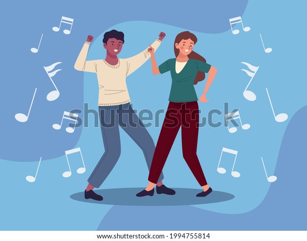 Dancers Couple Dancing Music Notes Stock Vector (Royalty Free ...