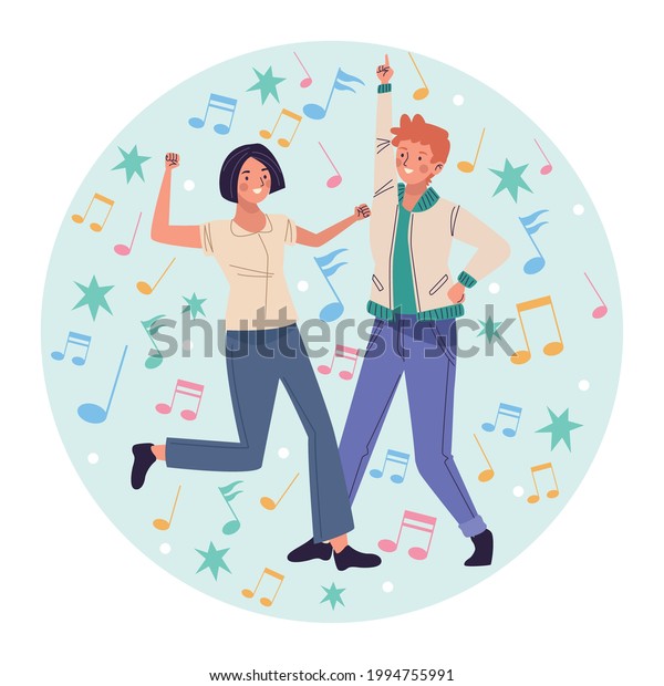 Dancers Couple Music Notes Characters Stock Vector (Royalty Free ...