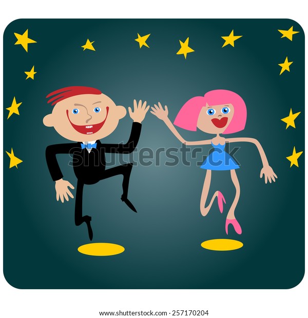 Dancing Caricature Cartoon Flat: vector de stock (libre de regalías ...