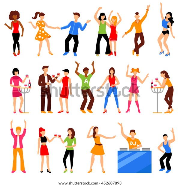 Dancing Drinking People Disco Party Icons Stock Vector (Royalty Free ...
