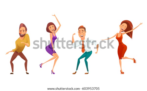 Dancing People Funny Cartoon Style Icons Stock Vector (Royalty Free ...