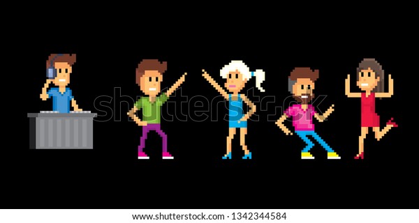 Dancing People Pixel Art Old School Stock Vector (Royalty Free ...