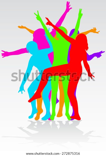 Dancing people silhouettes color