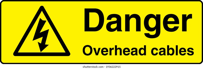 Danger Overhead Cables Triangle Symbol Yellow Stock Vector (Royalty ...