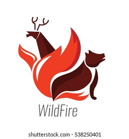 Danger Wildfire Wild Animals Fire Flat Stock Vector (Royalty Free ...