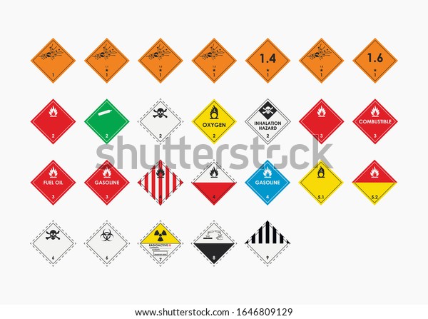 Dangerous Goods Icons Set Isolated On Stock Vector (Royalty Free ...