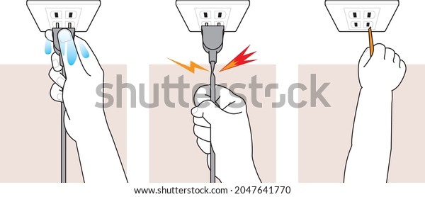 Dangerous Handling By Hand Plug Outlet Stock Vector (Royalty Free ...