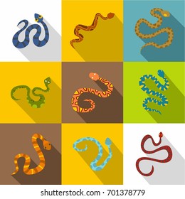 Types Snakes Icons Set Flat Set Stock Vector (Royalty Free) 701664496