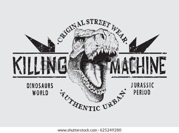 Dangerous Tyranosaur Head Killing Machinegraphic Emblem Stock Vector ...