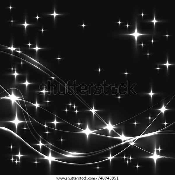 Dark Background White Stars Waves Glowing Stock Vector (Royalty Free ...