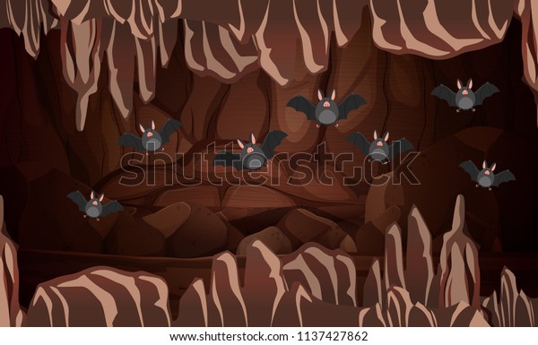 Dark Cave Bats Illustration Stock Vector (Royalty Free) 1137427862 ...
