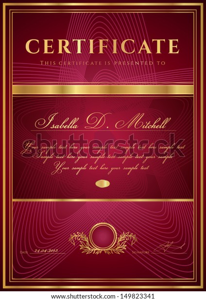 Dark Red Certificate Diploma Completion Design Stock Vector (Royalty ...