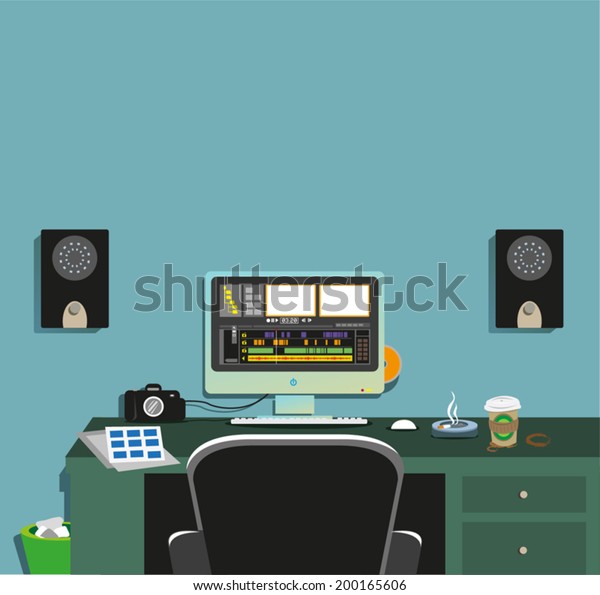 Dark Video Editing Room Concept 2 Stock Vector (Royalty Free) 200165606