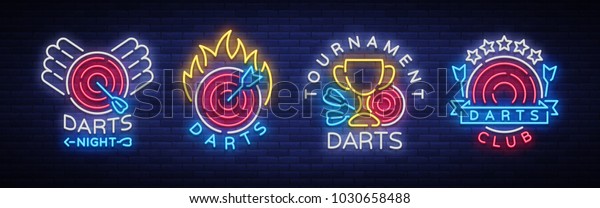 Darts Collection Neon Signs Vector Illustration Stock Vector (Royalty ...