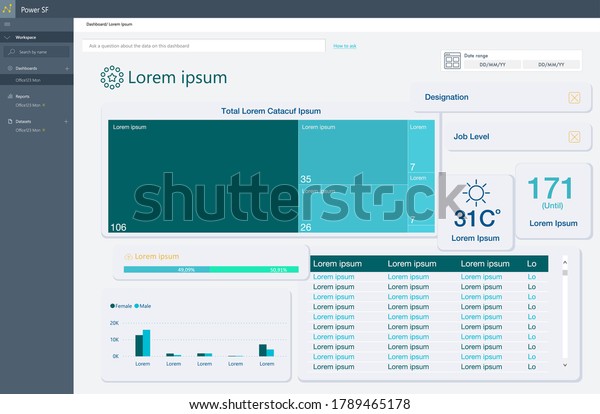 Dashboard About Weathergraphs Chartspower Bi Template Stock Vector ...