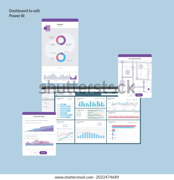 Dashboard Theme_20 Power Bi Graphs Barsdiagramseps10 Stock Vector ...