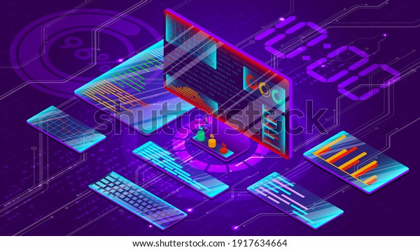 Data Analysis On Personal Computer Displays Stock Vector (Royalty Free ...