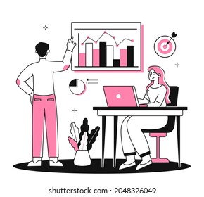 Data Analytics Concept Man Studies Graphs Stock Vector (Royalty Free ...