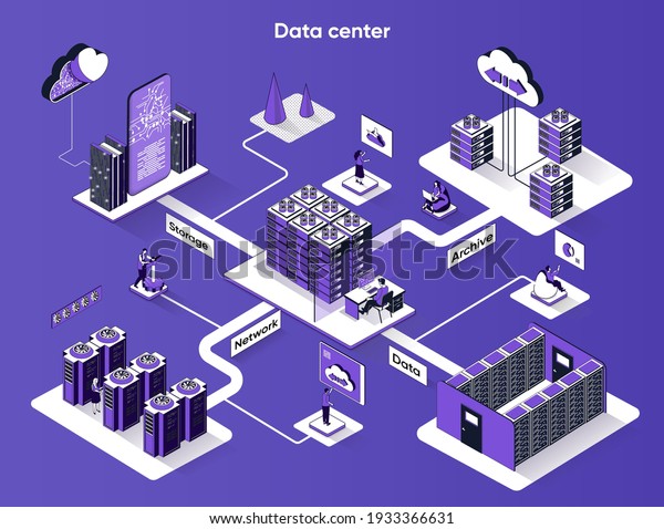 Data Center Isometric Web Banner Networking Stock Vector (Royalty Free ...