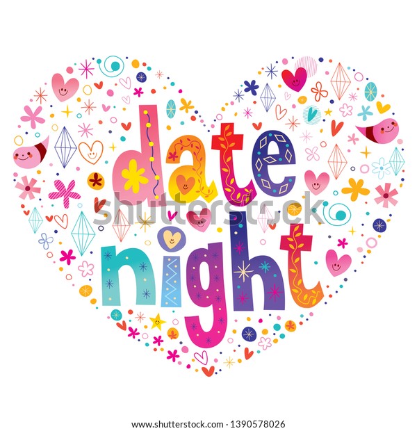 Date Night Heart Shaped Typography Lettering Stock Vector (Royalty Free ...