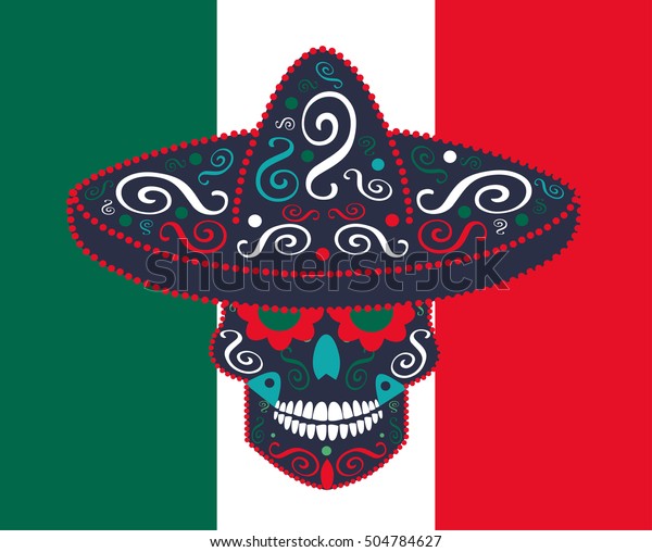 Day Dead Skull Mexican Flag Vector Stock Vector (Royalty Free ...