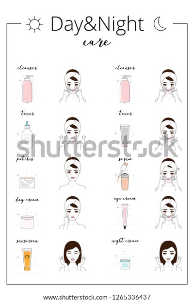 Day Night Care Skin Steps How Stock Vector (Royalty Free) 1265336437 ...