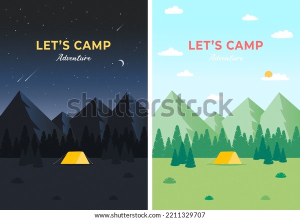 Day Night Landscape Illustrations Mountains Evening Stock Vector ...