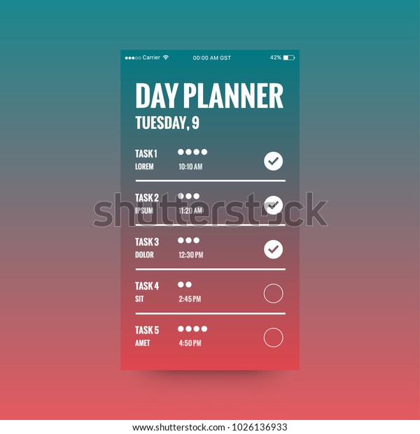 Tagesplaner App UX UI Design mit: Stock-Vektorgrafik (Lizenzfrei ...