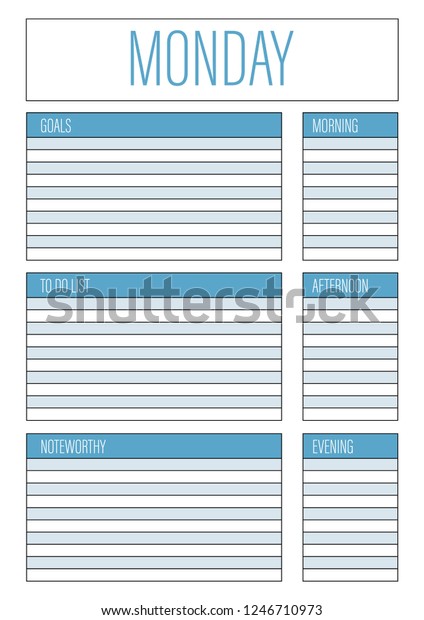 Day Planner Monday Planner Diary Notebook Stock Vector (Royalty Free ...
