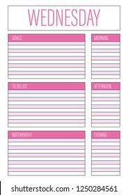 Day Planner Wednesday Planner Diary Notebook Stock Vector (Royalty Free ...