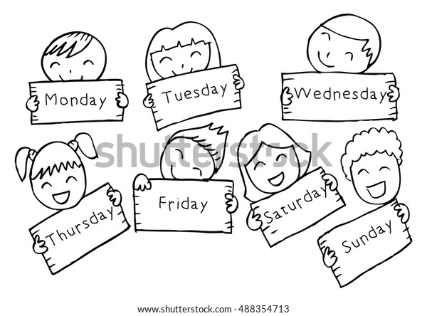 Days Week Children Cartoon Style เวกเตอร์สต็อก (ปลอดค่าลิขสิทธิ์) 488354713
