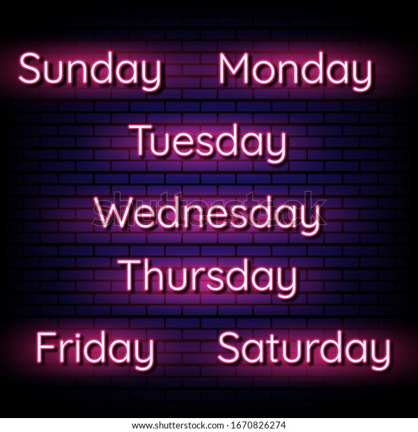 days of the week neon light banner. Vector Illustration.design template ...