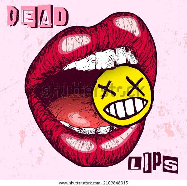 Dead Lips Hand Drawn Punk Red Stock Vector (Royalty Free) 2109848315 ...