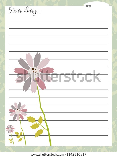 Dear Diary Page Flowers Style Personal Stock Vector (Royalty Free ...