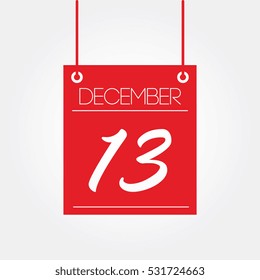 December 13th Hanging Calendar Stock Vector (Royalty Free) 531724663 ...