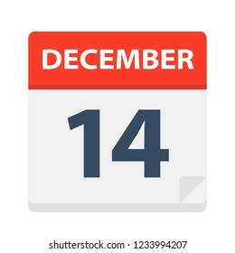 December 14 Calendar Icon Vector Illustration Stock Vector (Royalty ...