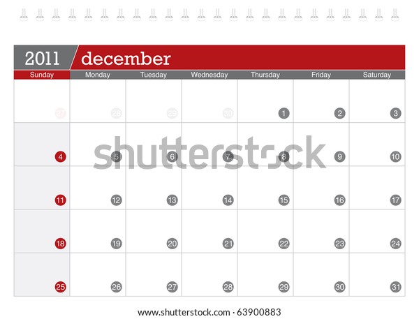December 2011 Calendar Stock Vector (Royalty Free) 63900883