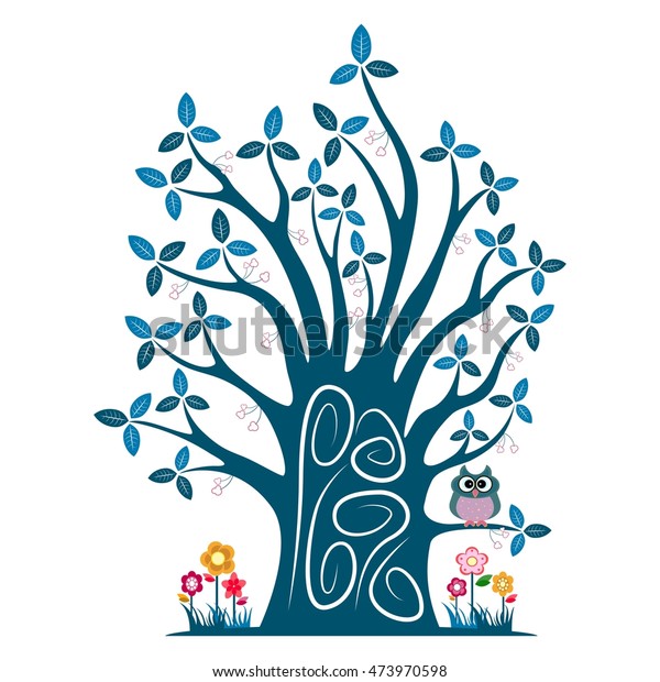 Decorative Blue Tree Silhouette Vector Illustration Stock Vector ...