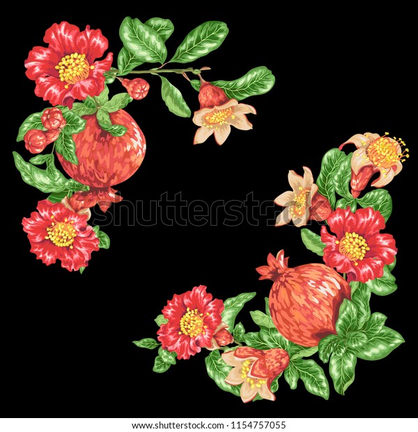Decorative Border Corner Vector Pomegranate Fruits Stock Vector ...